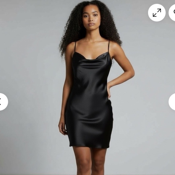 bebe | Dresses | Bebe Black Satin Cowl Neck Slip Mini Dress Small ...